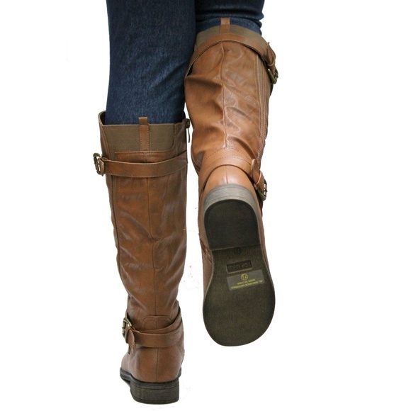 Shoes | New Women Tan Buckle Biker Knee High Boots | Poshmark